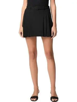 Paige Kerry Belted Pleated Miniskirt - Black
