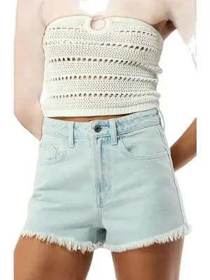 PACSUN Malisha Ivy Fray Hem Denim Shorts - Medium Indigo