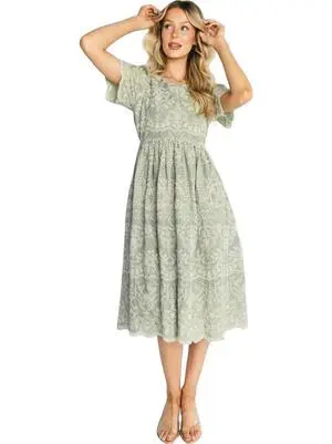 BALTIC BØRN Margot Eyelet Midi Dress - Sage
