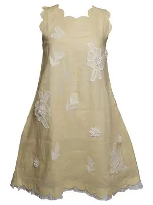 MUDA CLOTHING FZ LLC Sleeveless Linen Dress With Floral Appliqu - Yellow