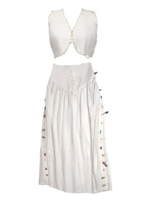 MUDA CLOTHING FZ LLC Linen Co-ord Set With Rope Detailing And Seashell Embellishments - White