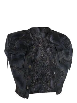 MOV Silver / Black / Blue Jacquard Bomber Jacket-black & Blue - Silver/black/blue