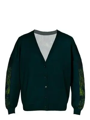 ESSIEN & EMRE Clarus Merino Wool Pattern Panel Cardigan Forest - Green