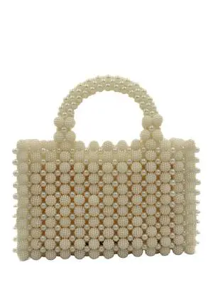 BIJOUCREATES Pearl Blossom Bead Bag - White