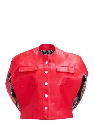 MOV Cape Bomber Jacket — Bold Elegant Vegan Leather With Artistic Lined Interior - Red