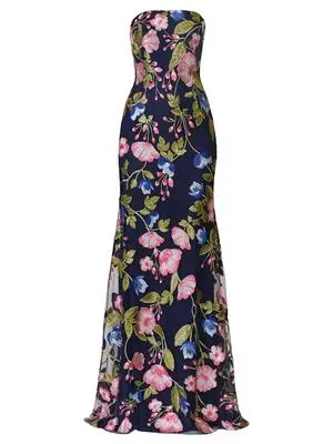 NAEEM KHAN Naeem Khan Sequin Floral Lace Strapless Gown