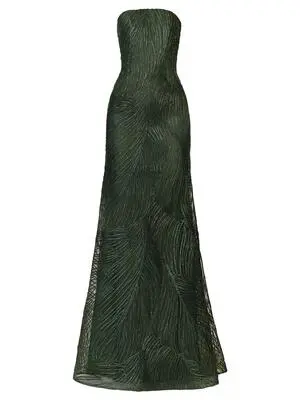 Naeem Khan Metallic Raffia Bustier Gown - Green