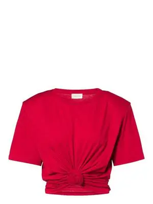 Magda Butrym Cropped Cotton-blend Jersey T-shirt With Knot Detail - Red