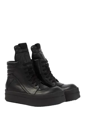 Rick Owens Mega Bumper Geobasket Leather High Top Sneakers - Black