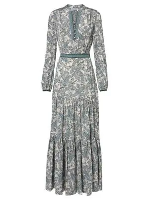Veronica Beard Sama Printed Tiered Maxi Dress - Blue