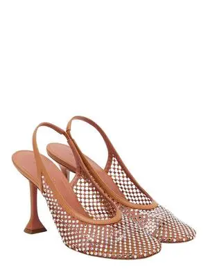 Amina Muaddi Dolly Crystal Embellished Slingback Pumps - Brown