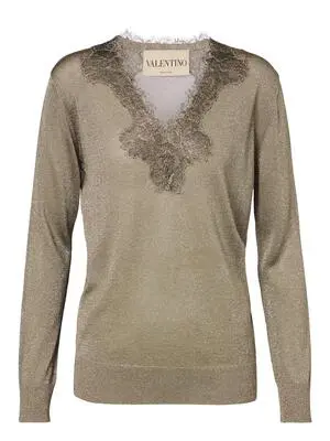 Valentino Garavani Lace-trimmed Metallic Sweater - Gold