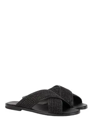 Manolo Blahnik Raffia Slide Sandals - Black