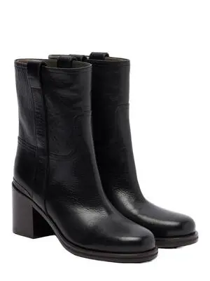 Brunello Cucinelli Monili Leather Ankle Boots - Black