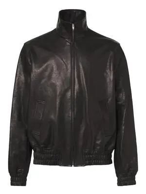 Valentino Garavani High Neck Leather Bomber Jacket - Black