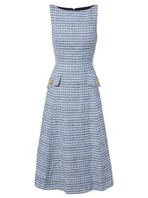 Carolina Herrera Multi Cotton-blend Tweed Midi Dress - Blue