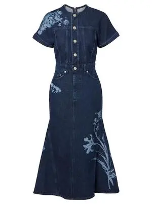 Erdem Printed Denim Midi Dress - Blue