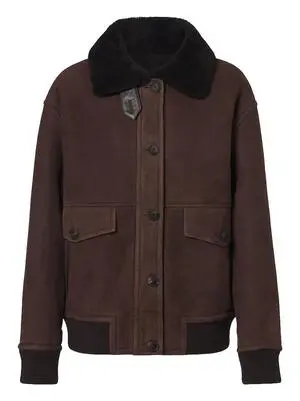 YVES SALOMON Shearling-trimmed Suede Jacket - Brown