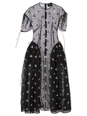 Simone Rocha Embroidered Tulle Midi Dress - Black