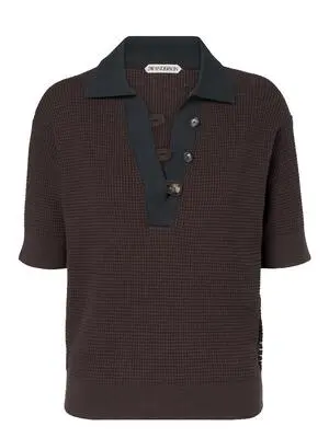 JW Anderson Waffle-knit Cotton And Cashmere-blend Polo Shirt - Green