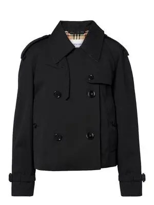 Burberry Double-breasted Cotton Gabardine Jacket - Black