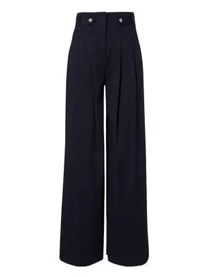 Veronica Beard Pleated Cotton-blend Wide-leg Pants - Blue
