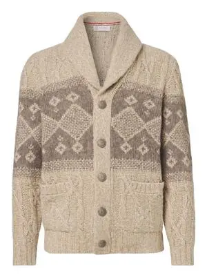 Brunello Cucinelli Jacquard Wool, Silk, And Cashmere Cardigan - Beige