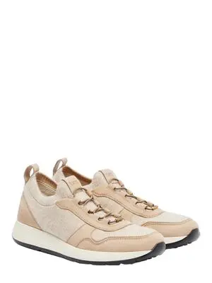 TOD'S Leather And Suede Trimmed Sneakers - Beige