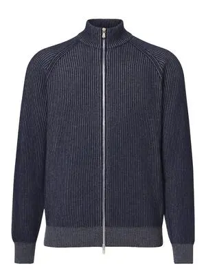Brunello Cucinelli Ribbed-knit Zip-up Cashmere Sweater - Blue