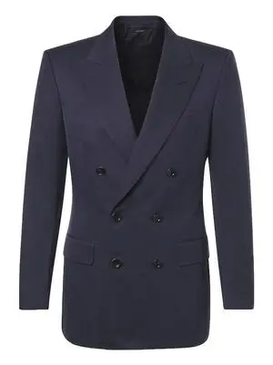 TOM FORD Double-breasted Silk Blazer - Blue