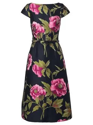 Carolina Herrera Floral Jacquard Midi Dress - Blue