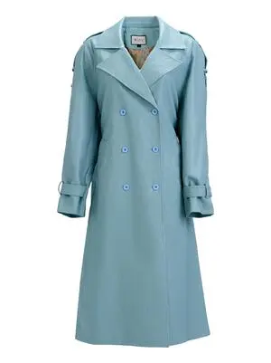 MOV Oversized Trench Coat With Artistic Interior Print - Blue