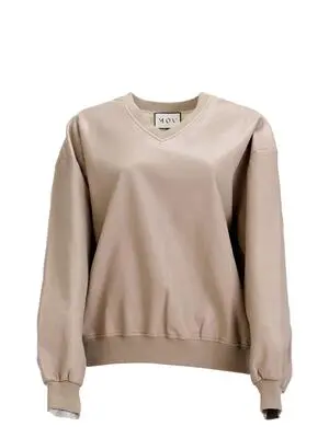 MOV Neck Sweatshirt In Vegan Leather - Brown