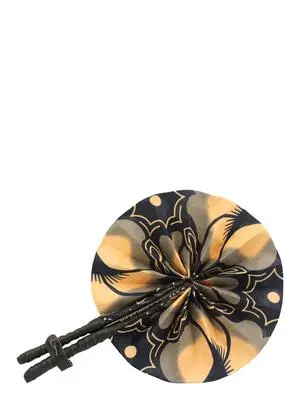 BIJOUCREATES Ankara Cotton Hand Fan With Leather Accents - Black