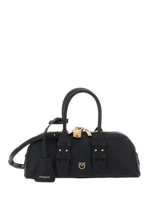 Pinko Horizontal Bowling Bag With Antique Gold Details - Black