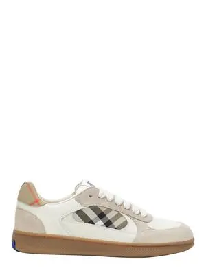 Burberry Terrace Leather And Suede Sneakers With Check - Beige