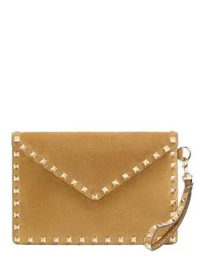Valentino Garavani Valentino Garavani Rockstud Suede Clutch Bag Havana Beige