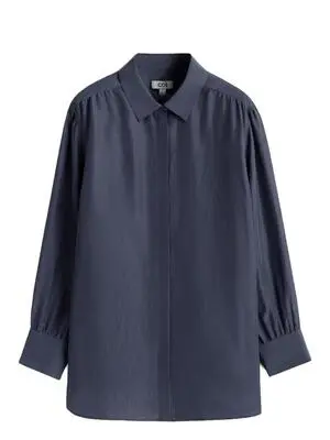 Cos Gathered Washed-silk Shirt - Navy