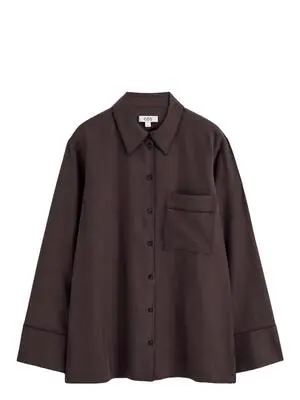 Cos Washed Silk Shirt With Tonal Piping - Brown