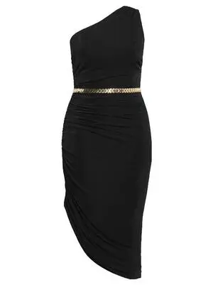 City Chic Slink Ruched One-shoulder Body-con Dress - Black