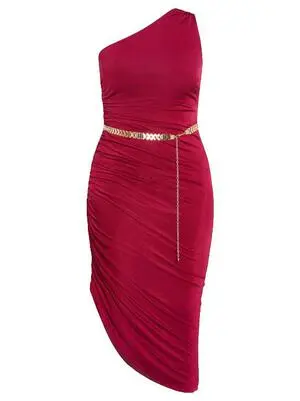 City Chic Slink Ruched One-shoulder Body-con Dress - Pomegranate