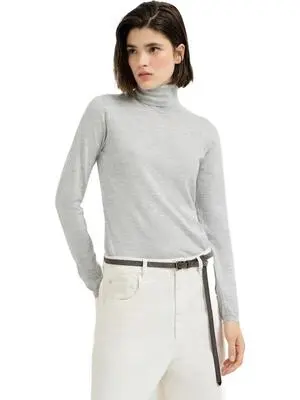 Brunello Cucinelli Sparkling Cashmere And Silk Lightweight Turtleneck Sweater - Pebble