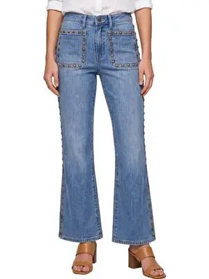 LIVERPOOL Hannah Studded Pocket Flare Jeans - Bronzed Blue