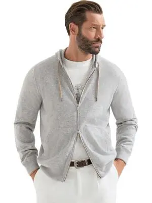 Brunello Cucinelli Cashmere Zip-up Hooded Cardigan - Pebble