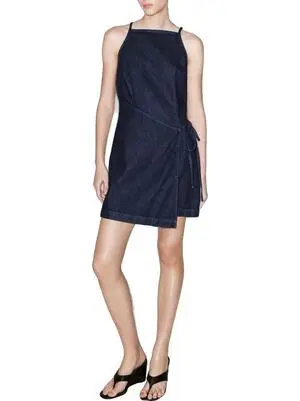 MANGO MANGO Tie Detail Strappy Cotton Denim Dress