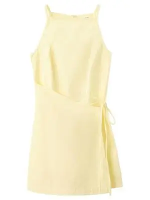 Mango Tie Detail Strappy Cotton Denim Dress - Pastel Yellow