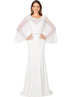 LARA NEW YORK Beaded Faux-wrap V-neck Bridal Gown - Ivory