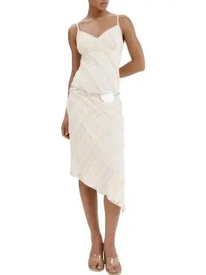 Mango Asymmetrical Lace Midi Dress - Vanilla