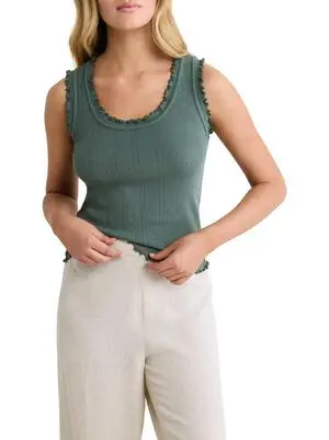 NZ BY NIC AND ZOE Ella Rib Lettuce Trim Cotton Pointelle Tank - Palm