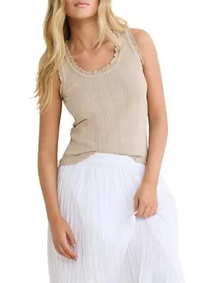 NZ BY NIC AND ZOE Ella Rib Lettuce Trim Cotton Pointelle Tank - White Pepper